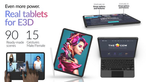 【AE模板】90种使用E3D插件制作iPad平板电脑设备APP应用界面介绍动画 Real Tablets for Element 3D-红森林