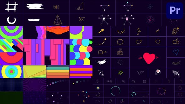 【PR模板】100个二维卡通手绘箭头涂鸦动态图形MG元素动画 Shape Elements Pack-红森林