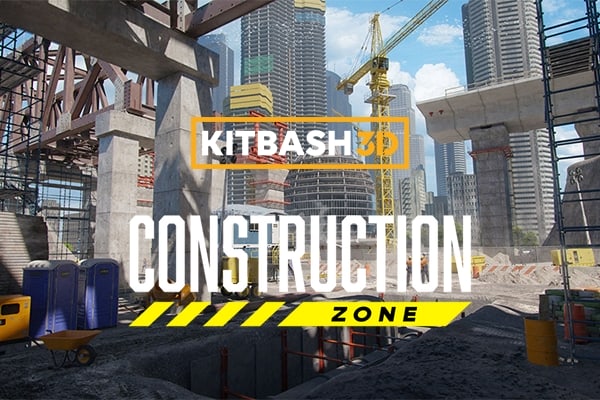 【材质模型】建筑施工铺设道路钢筋浇筑混凝土塔吊3D贴图材质Blender模型 KitBash3D – Construction Zone-红森林