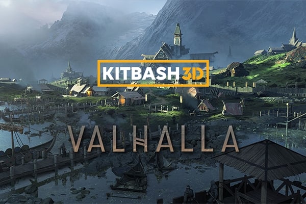 【材质模型】北欧神话天堂瓦尔哈拉定居点森林木屋宴会厅神殿港口仓库3D贴图材质模型 KitBash3D – Valhalla-红森林